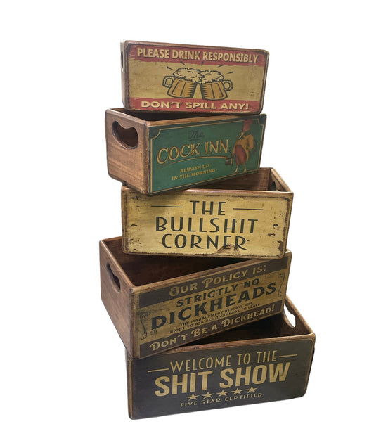 Cheeky Collection - Set of 5 Wooden Boxes with Hole Handle – Blue Goose ...