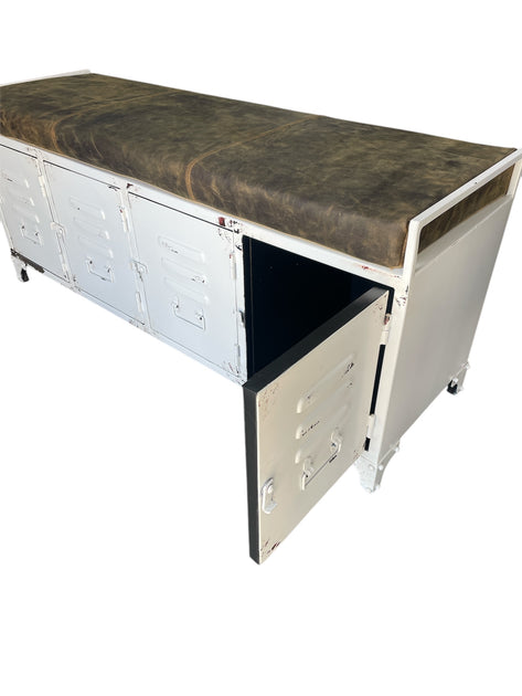 Distressed Leather Storage Bench – Blue Goose Imports